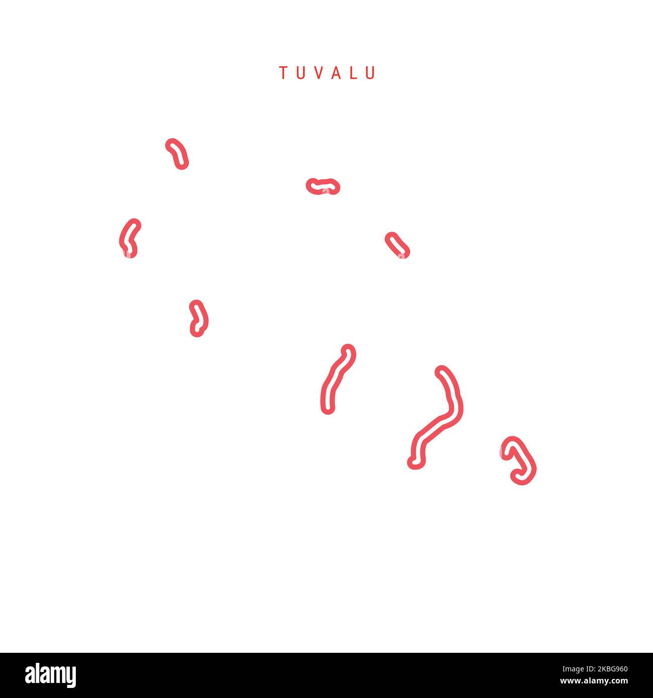 Tuvalu outline map. Ellice Islands red border. Country name ...