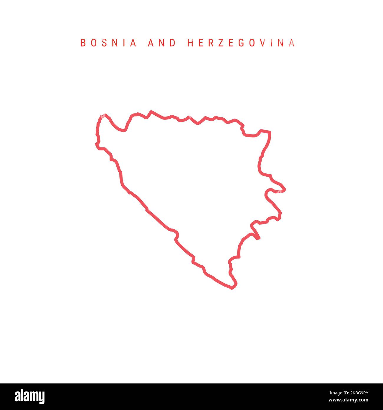 Bosnia and Herzegovina outline map. Bosnian red border. Country name ...
