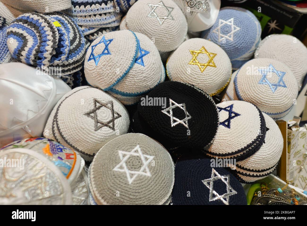 A stand with kippah or yarmulke, a Jewish head covers, seen in ...