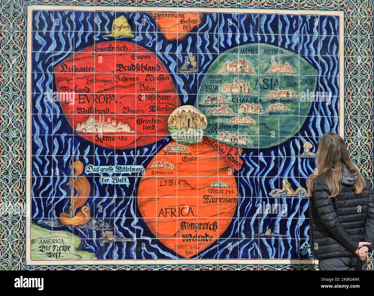 A view of a mosaic with an 'old world' map and Jerusalemin the center ...