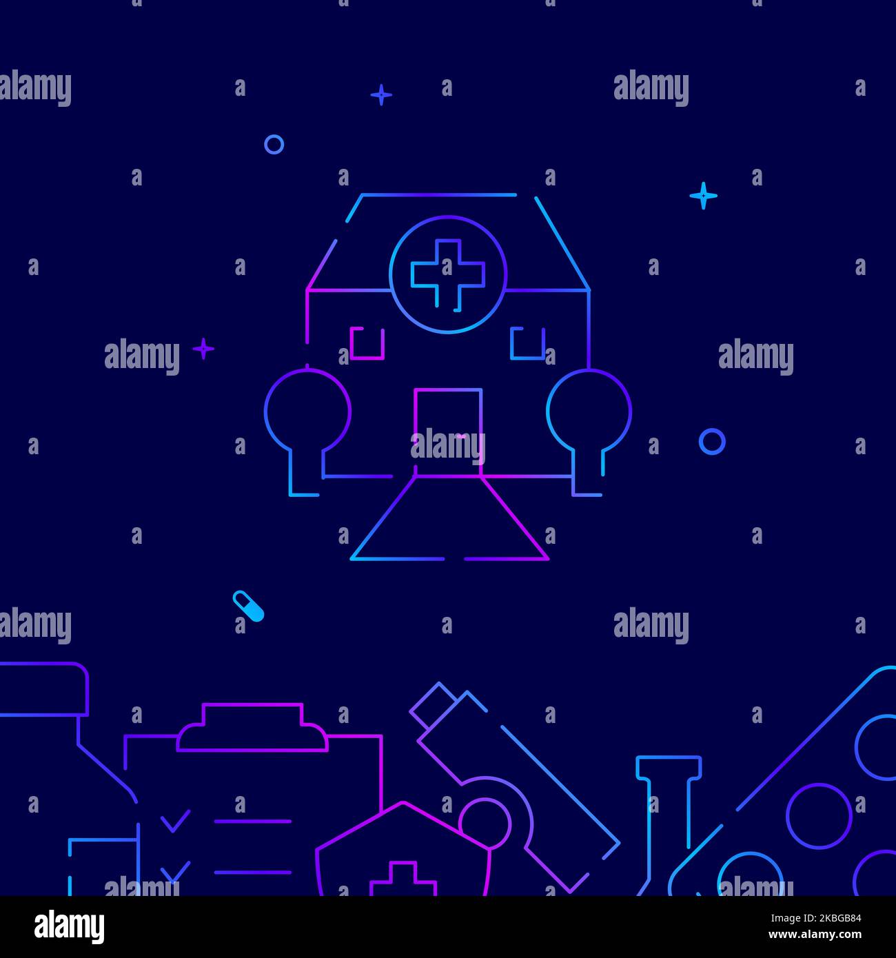 Hospital, clinic gradient line icon, simple illustration on a dark blue ...