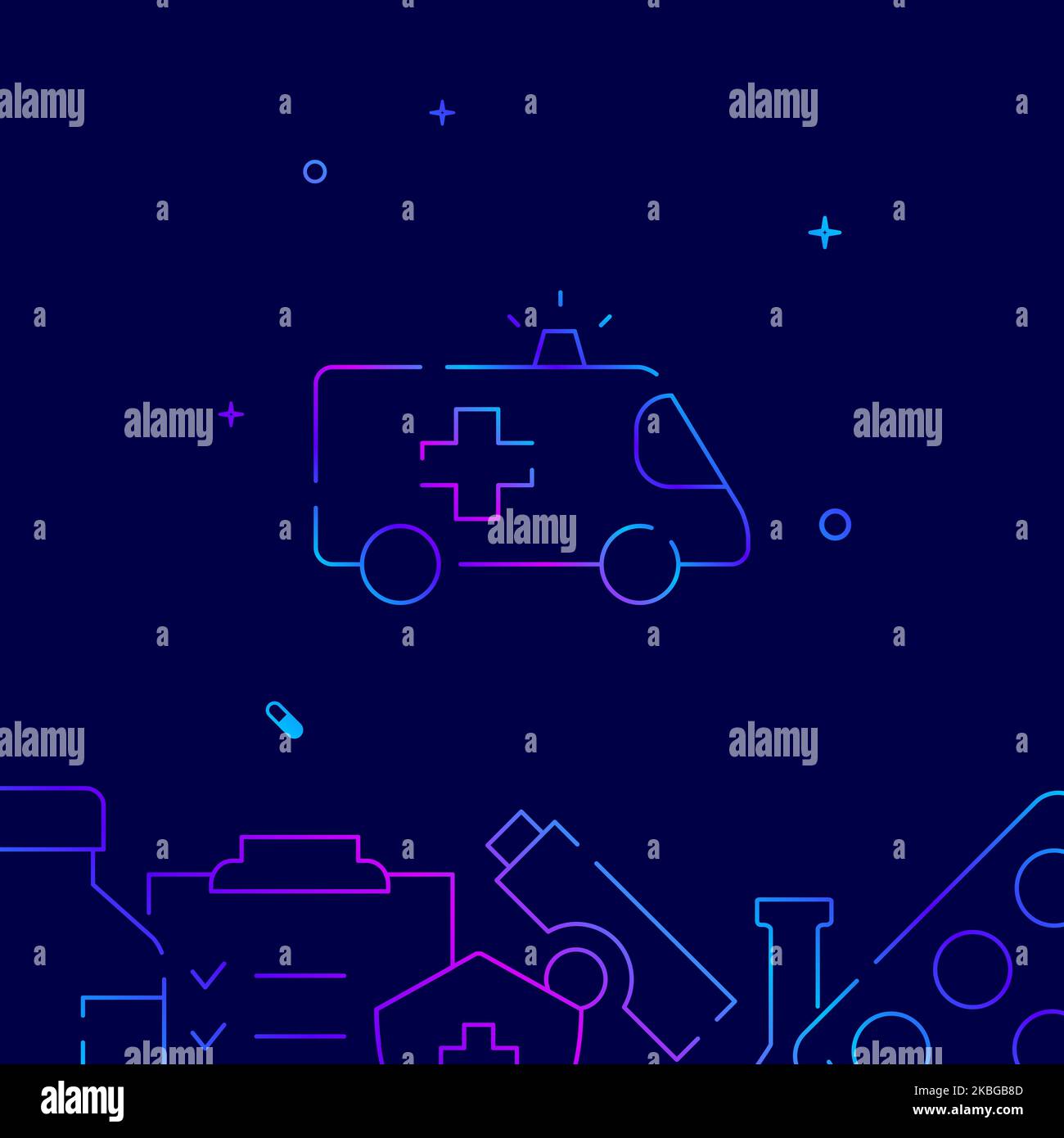 Ambulance car gradient line icon, simple illustration on a dark blue ...