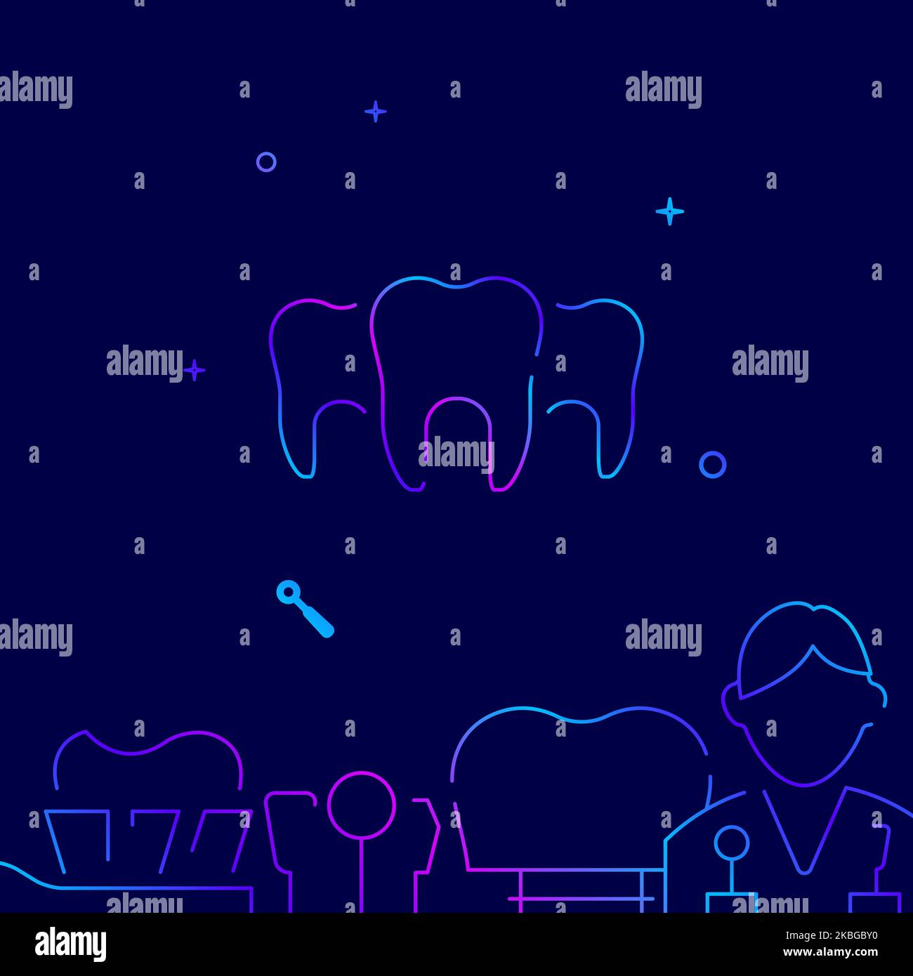 Row of teeth gradient line icon, simple illustration on a dark blue ...