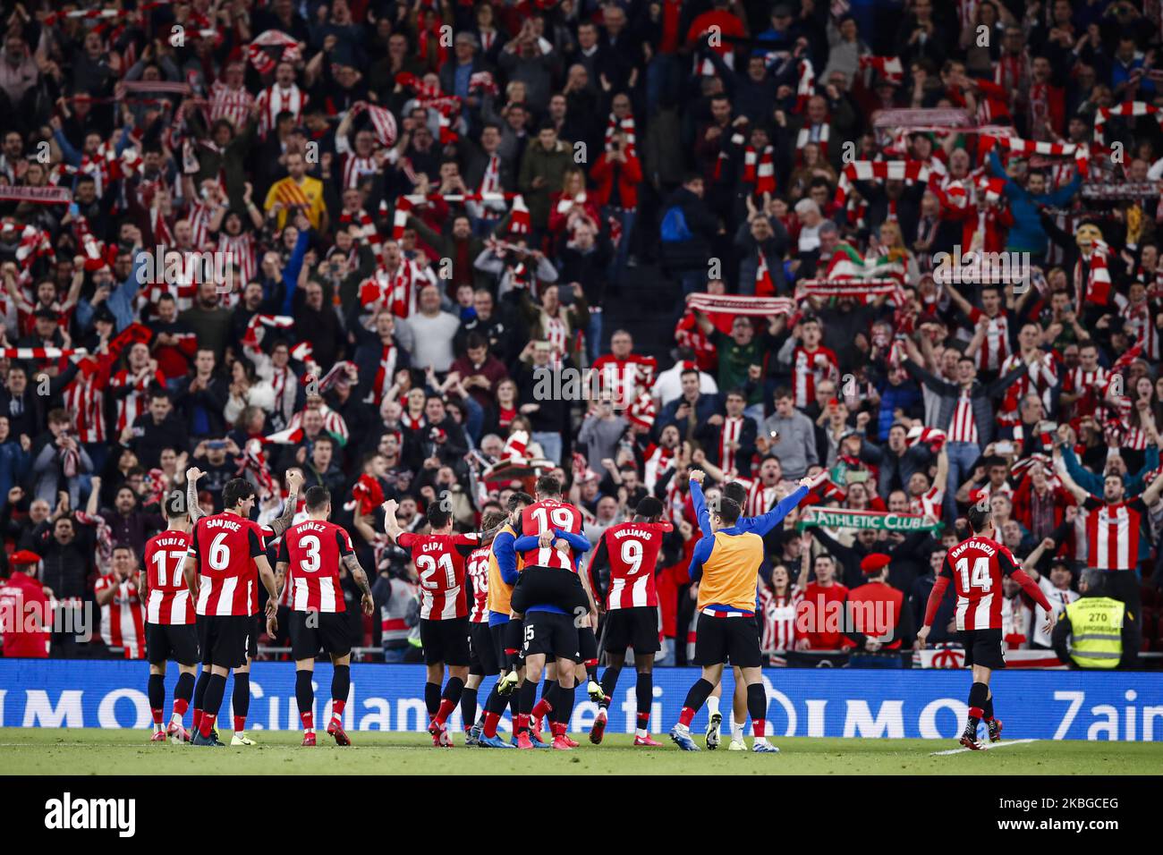 Athletic club team celebrating the victory with his fans during the ...