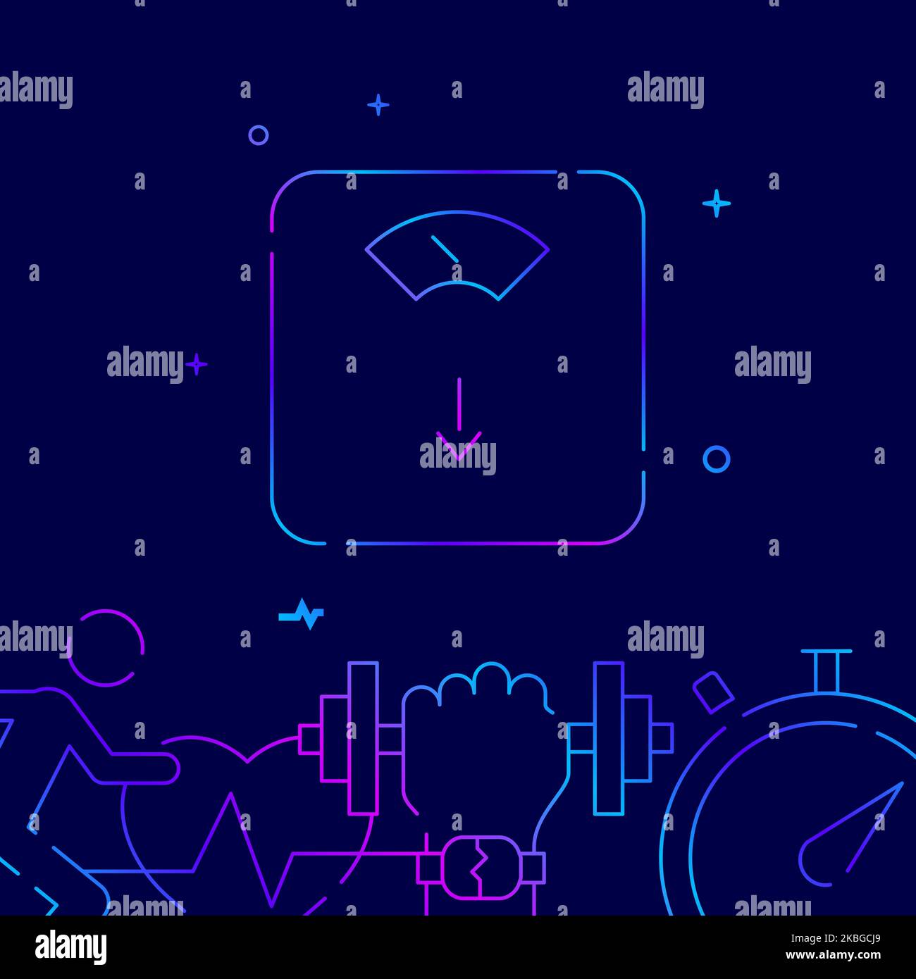 Floor scales, weight loss, waist gradient line icon, simple ...