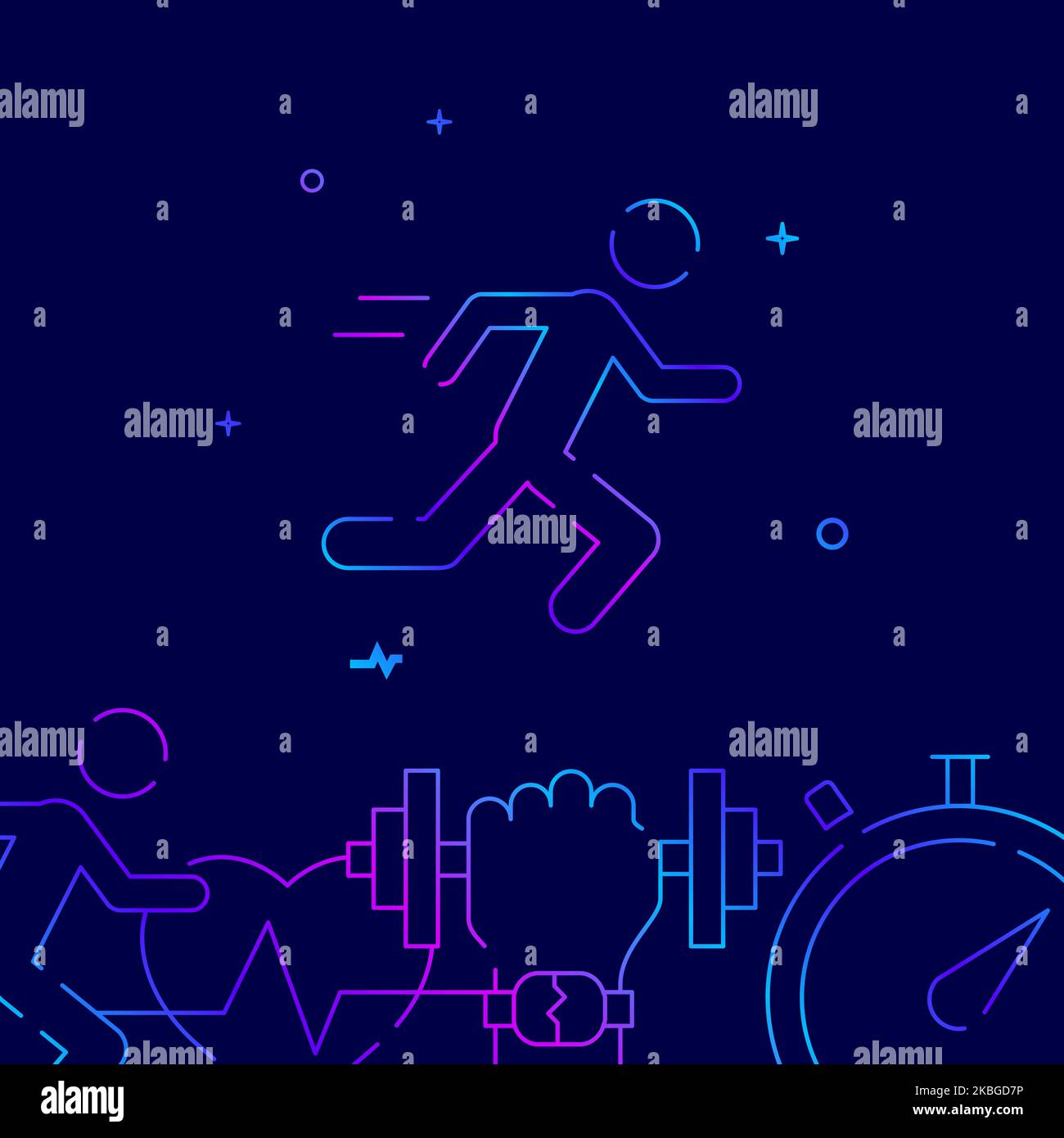 Running man gradient line icon, simple illustration on a dark blue ...