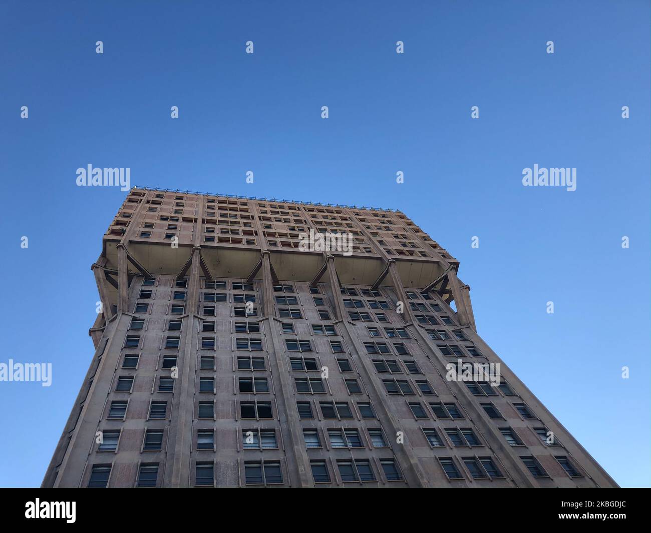 General view of Velasca Tower (Torre Velasca) in Milan, Italy, on ...