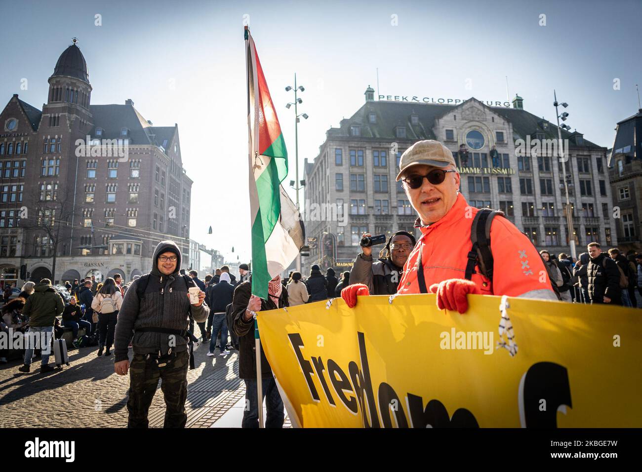 Pro Palestine Protesters holding a banner at damsquare in Amsterdam ...