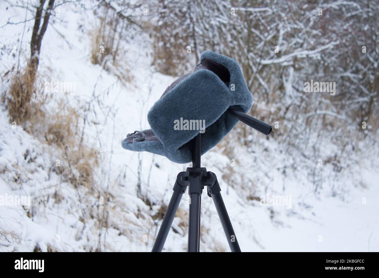 the winter military cap is shown as a target in the field Stock Photo ...