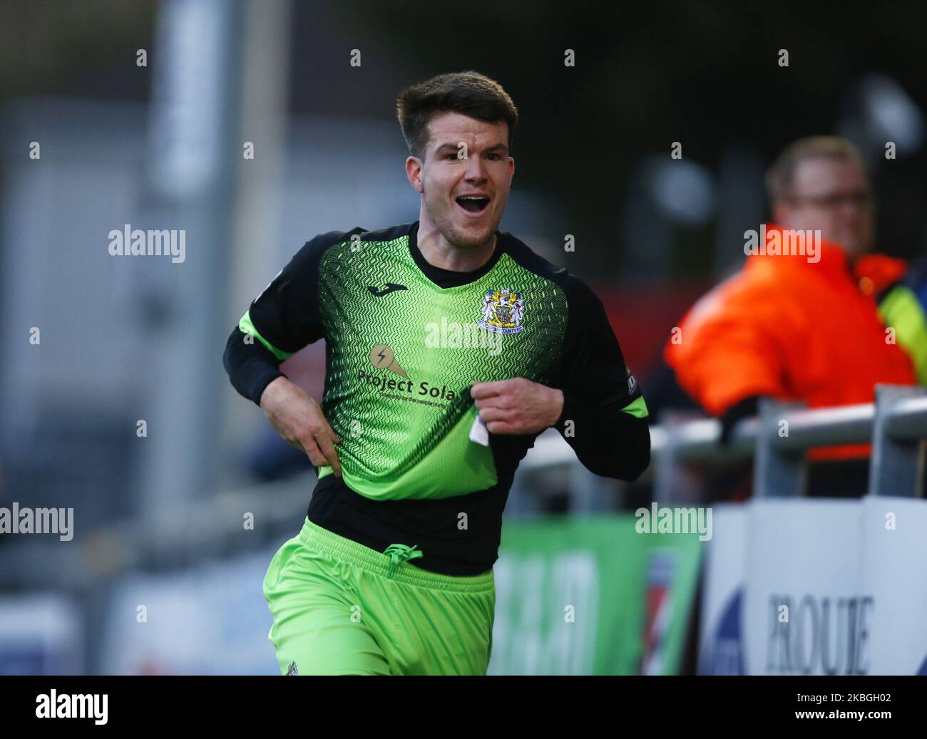 Liam McAlinden of Stockport County celebrates scoring his sides first ...