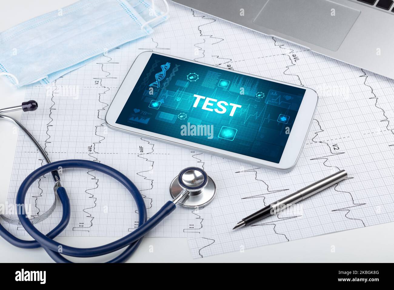 Tablet pc and medical stuff Stock Photo - Alamy