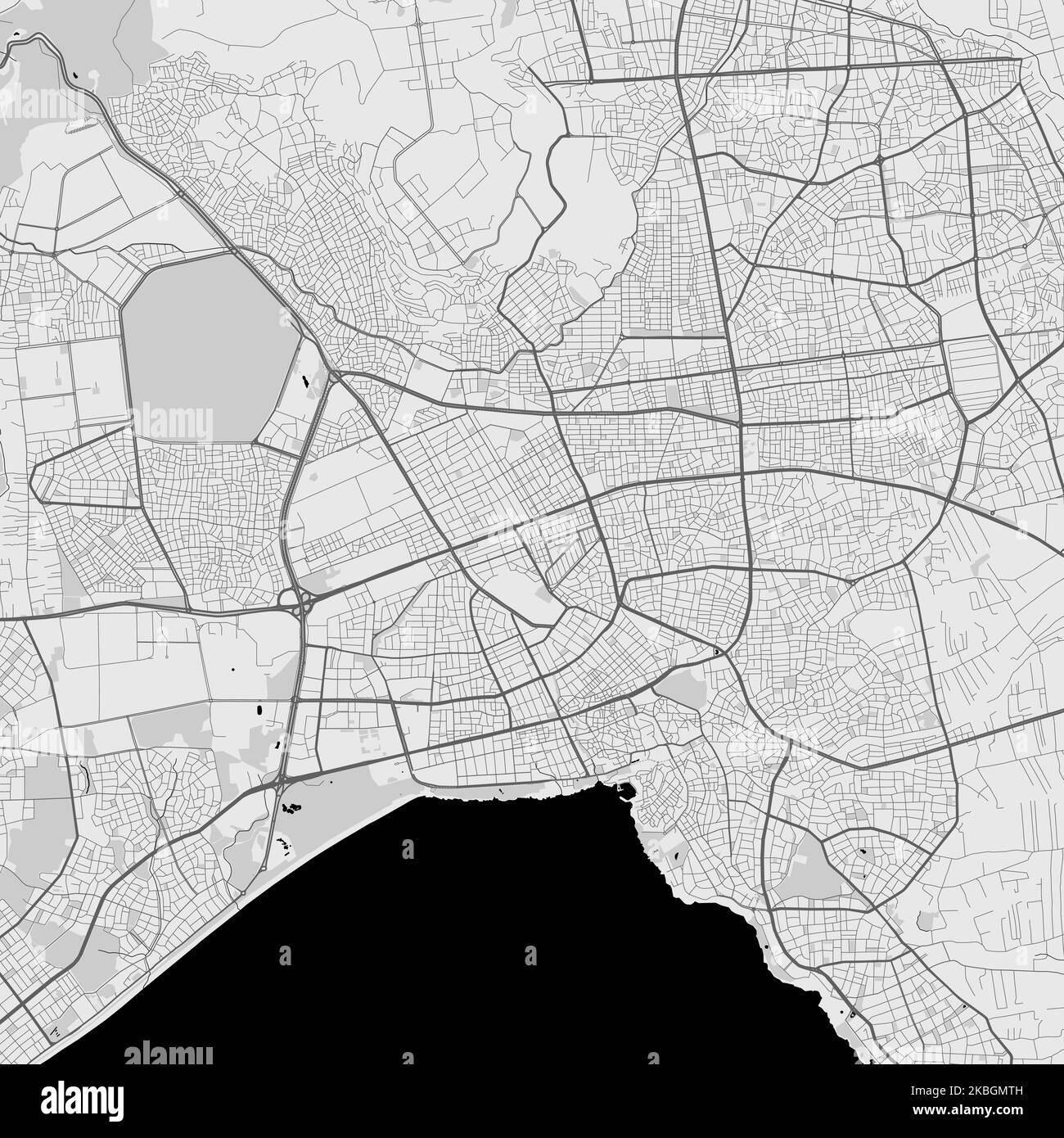 Map of Antalya city. Urban black and white poster. Road map image with metropolitan city area ...