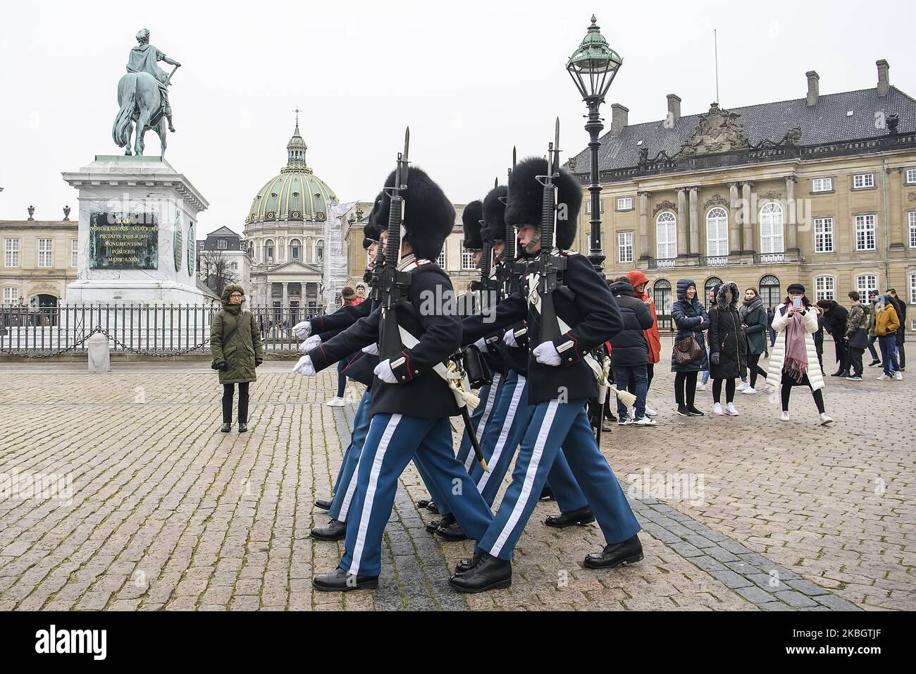 Royal Guard, Den Kongelige Livgarde, in uniform, at Royal Amalienborg ...