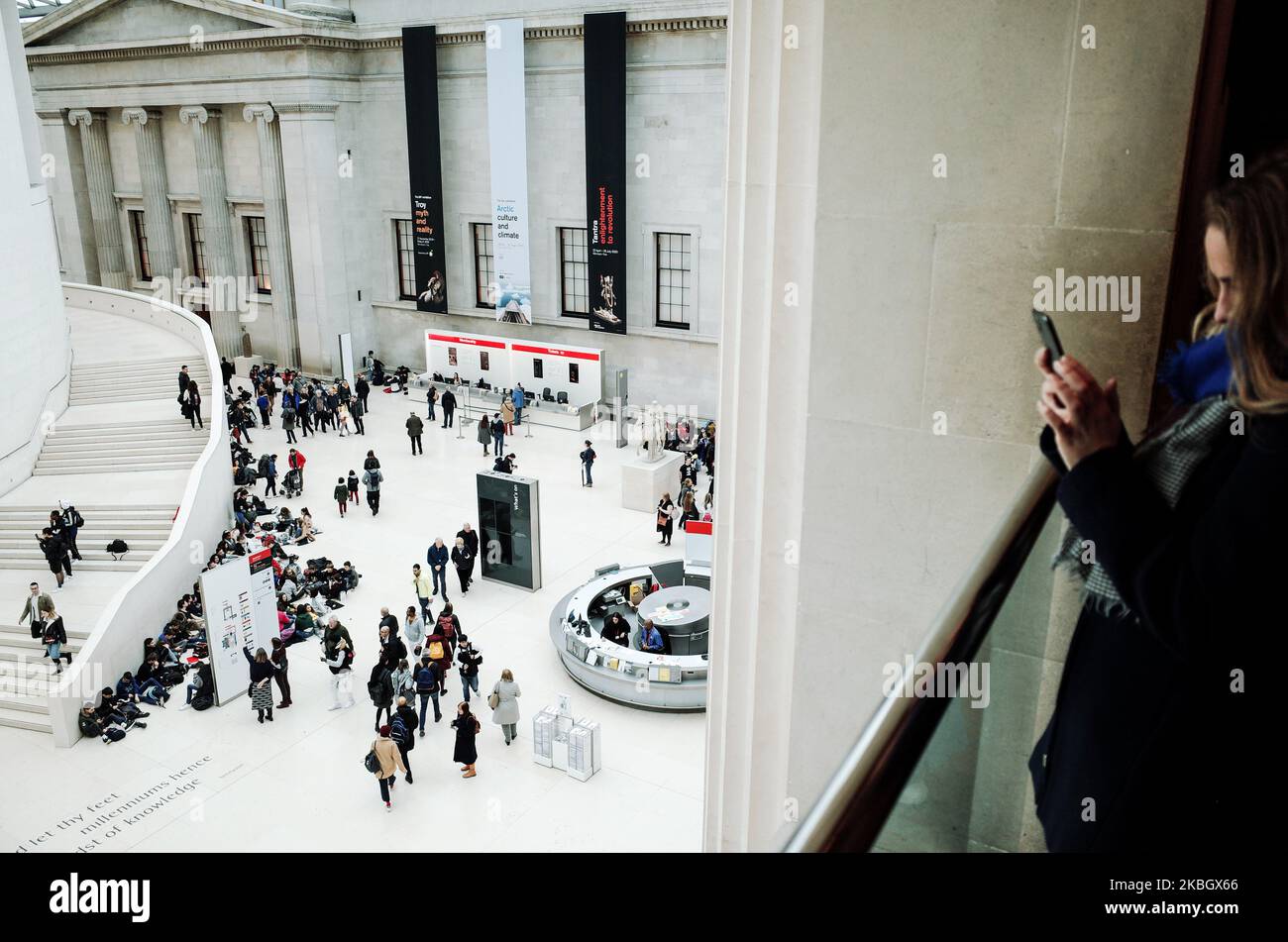 Visitors walk in the atrium of the British Museum in London, England ...
