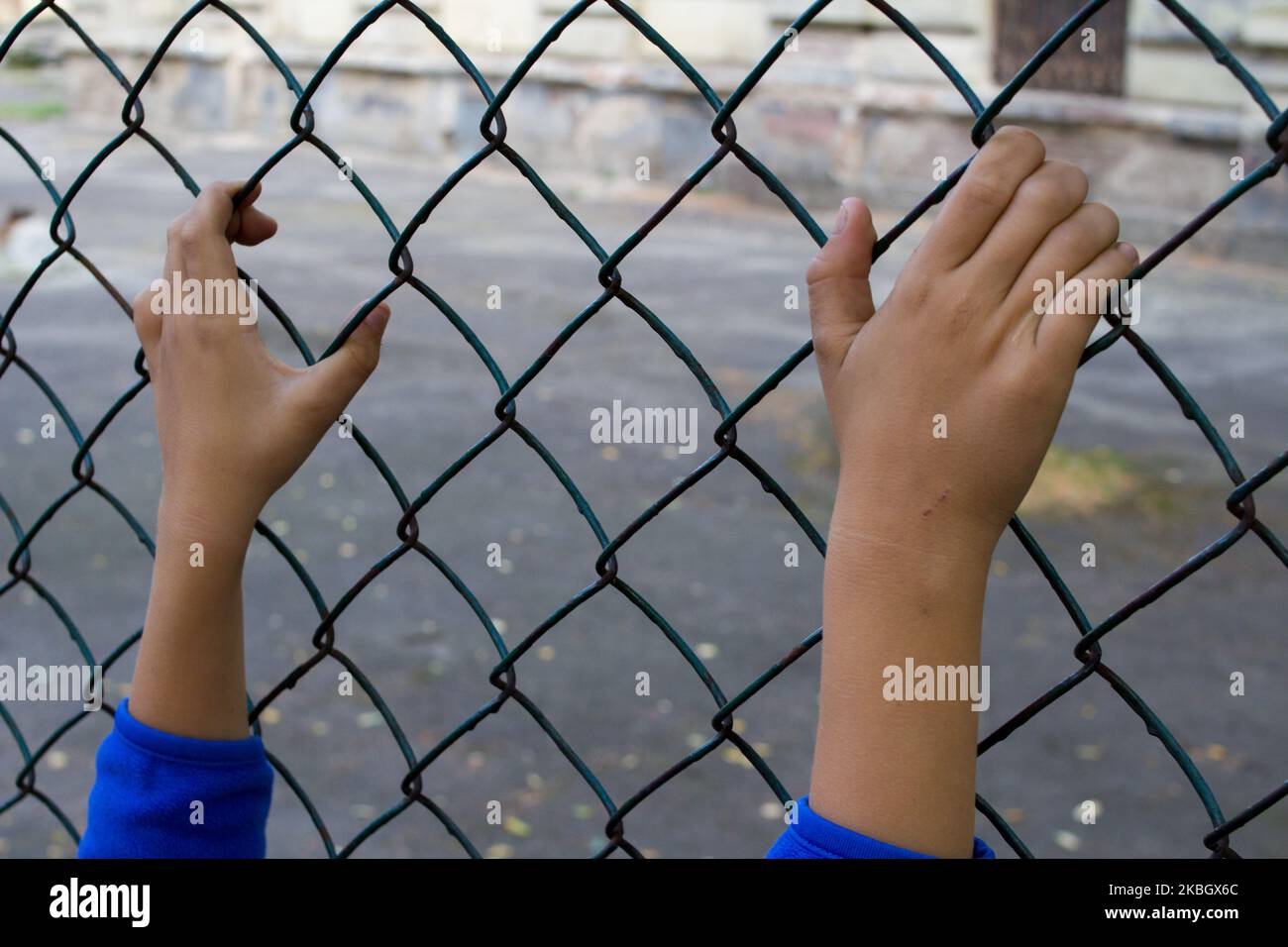 childish hands illegally kept fence at the border Stock Photo - Alamy