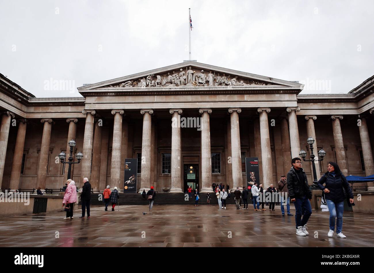 People walk in the forecourt of the British Museum in London, England ...