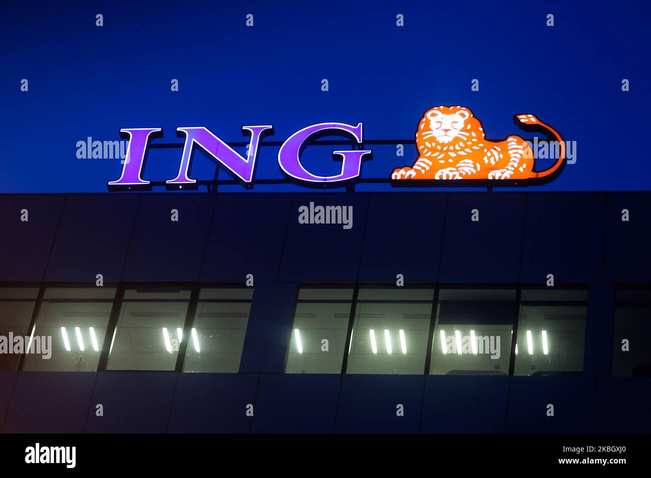 ING bank logo is seen on the office building in Krakow, Poland on ...