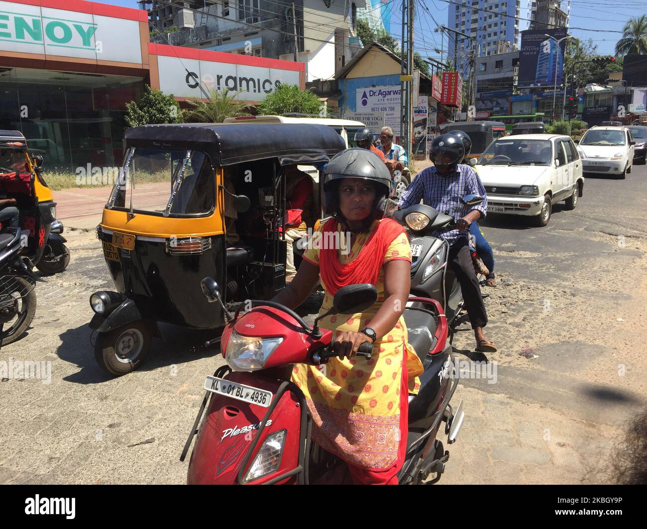 Traffic on a road in Ambalmkulam, Thiruvananthapuram (Trivandrum ...