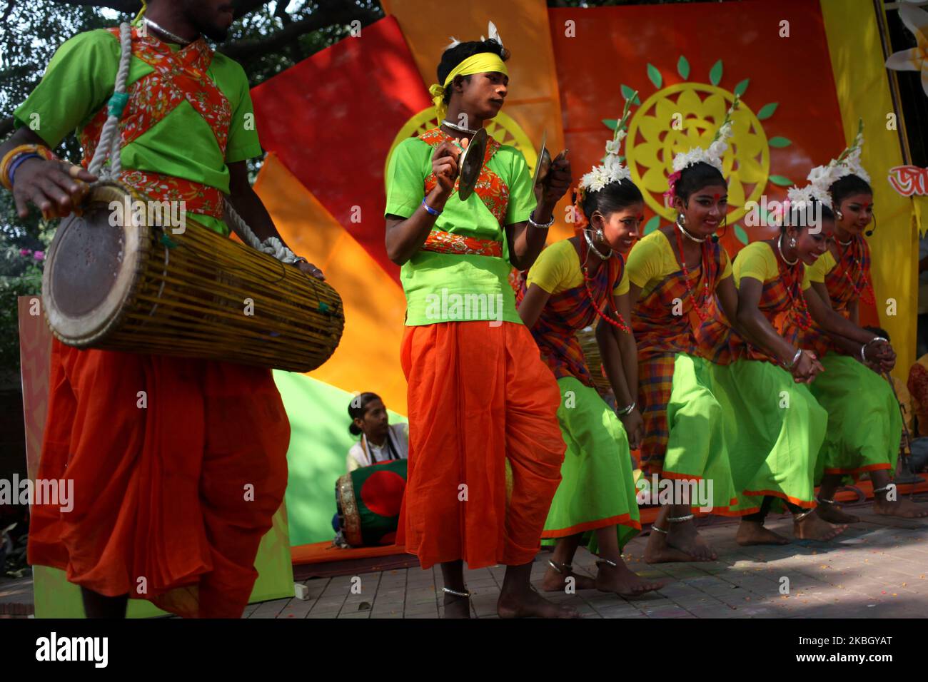 Dancer perform on the stage during Pohela Falgun (the first day of Spring of Bengali month ...