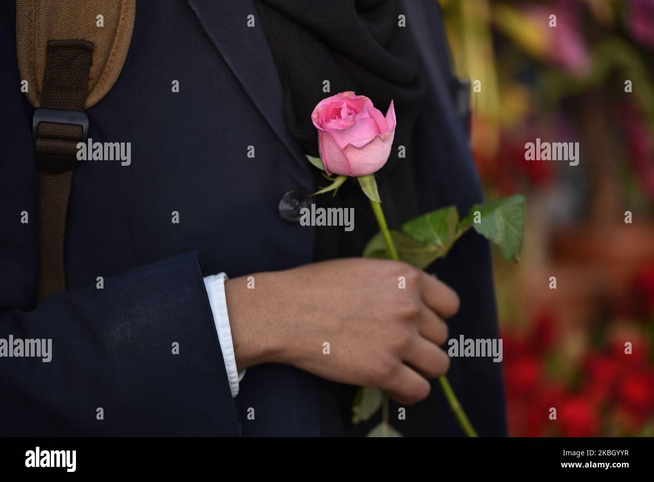 A Nepalese girl select roses for the celebration on Valentine's Day at ...