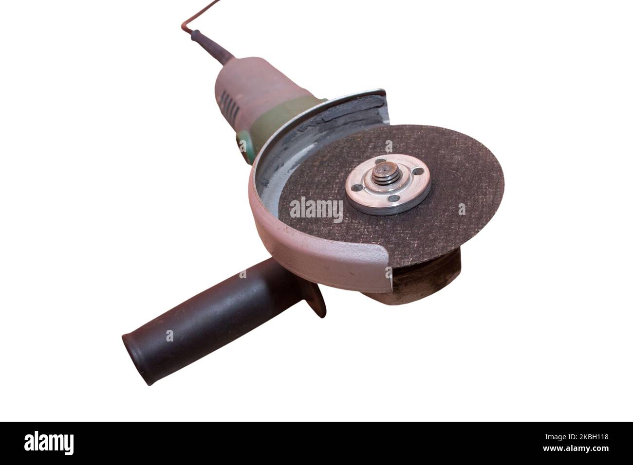 Big powerful angle grinder with abrasive disk isolated on a white ...
