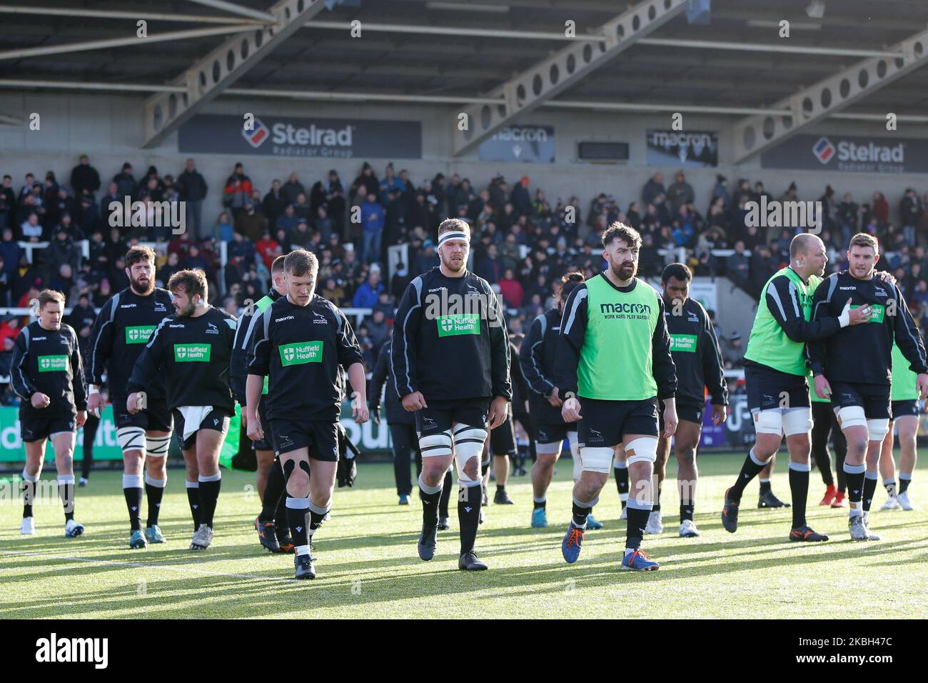 Newcastle Falcons players prior to the Greene King IPA Championship ...