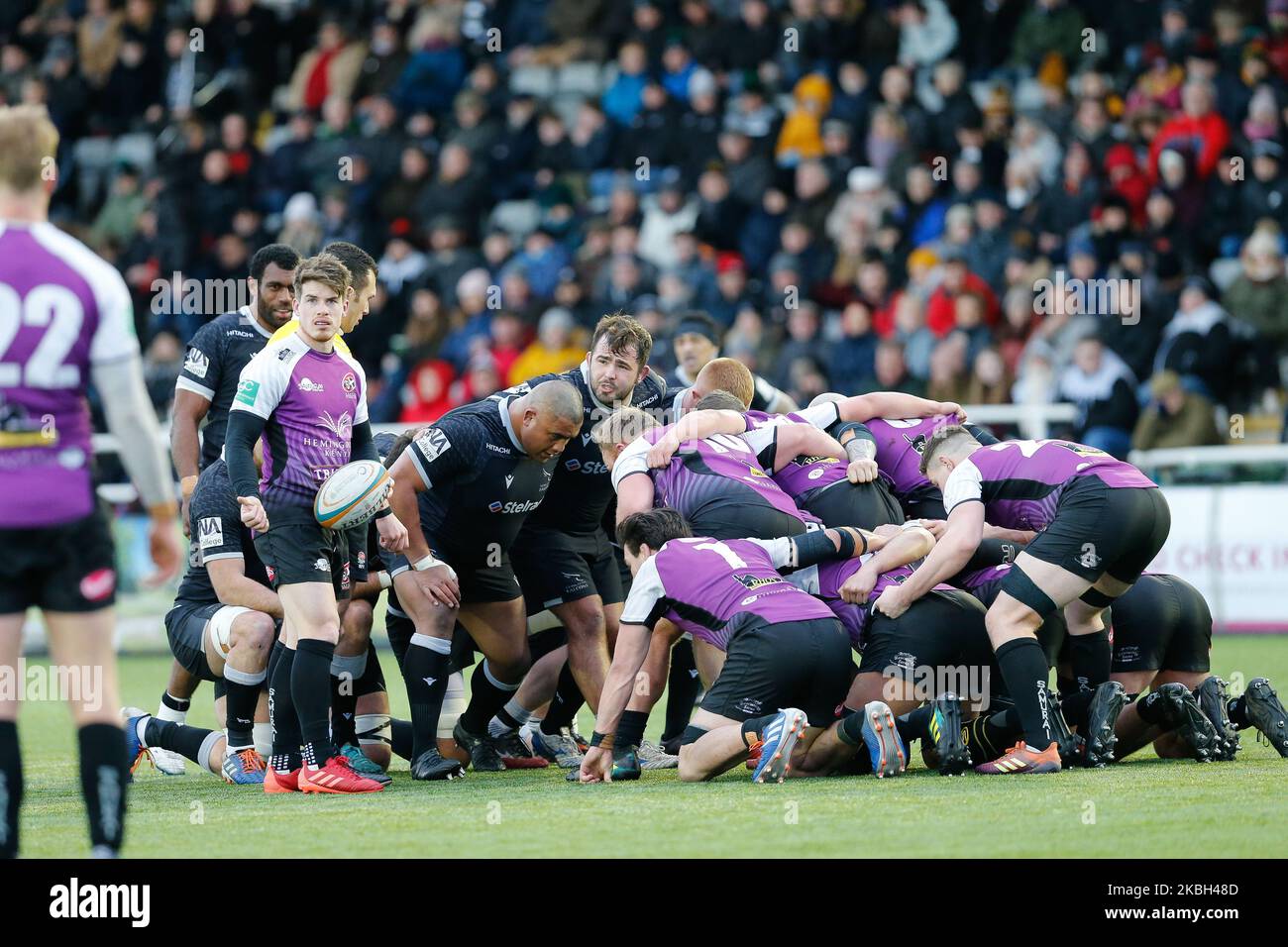 A scrum goes down during the Greene King IPA Championship match between ...