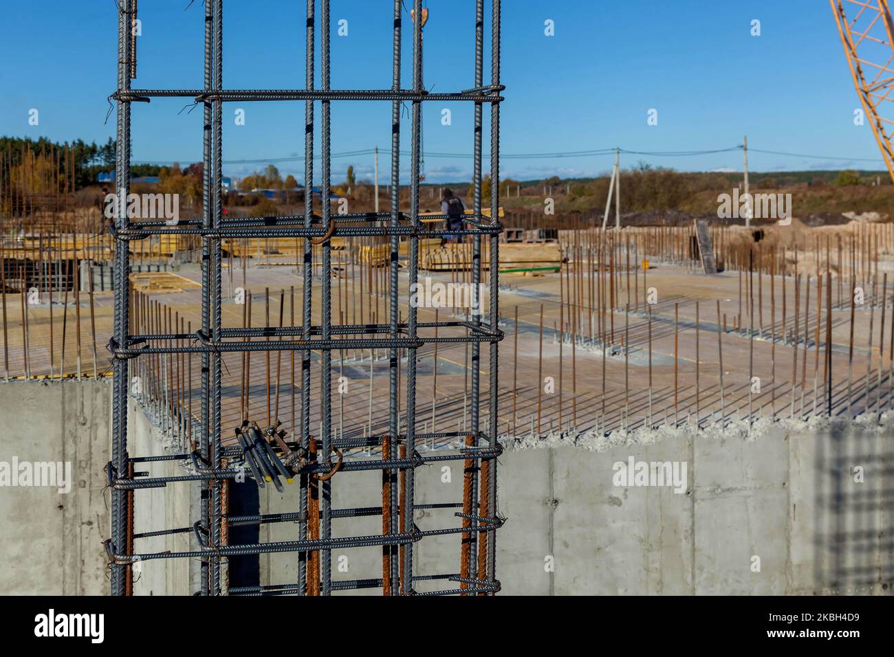 Construction fittings at the construction site. Steel reinforced ...