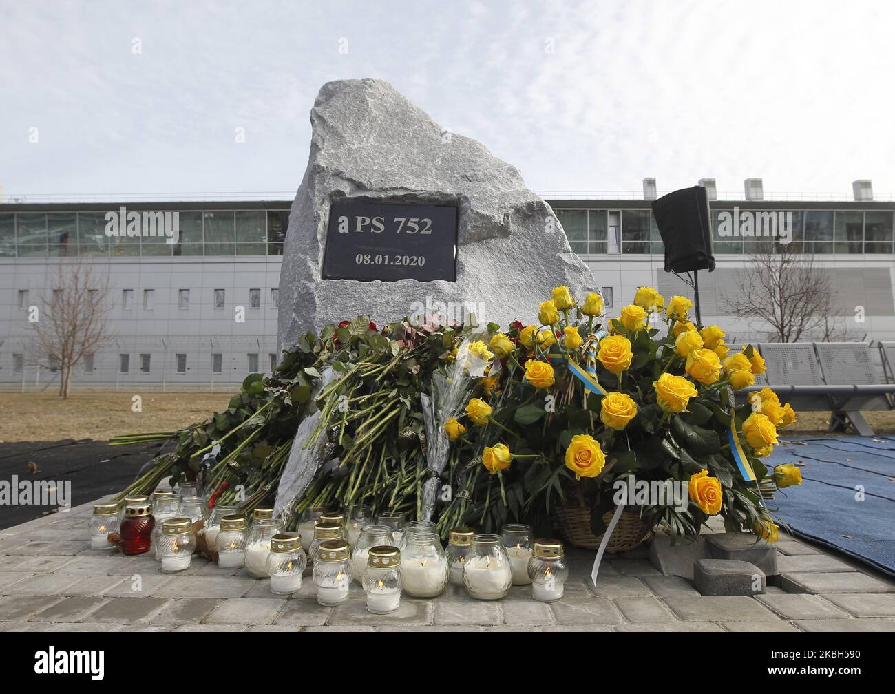 A memorial stone is seen during a laying ceremony for a future memorial ...