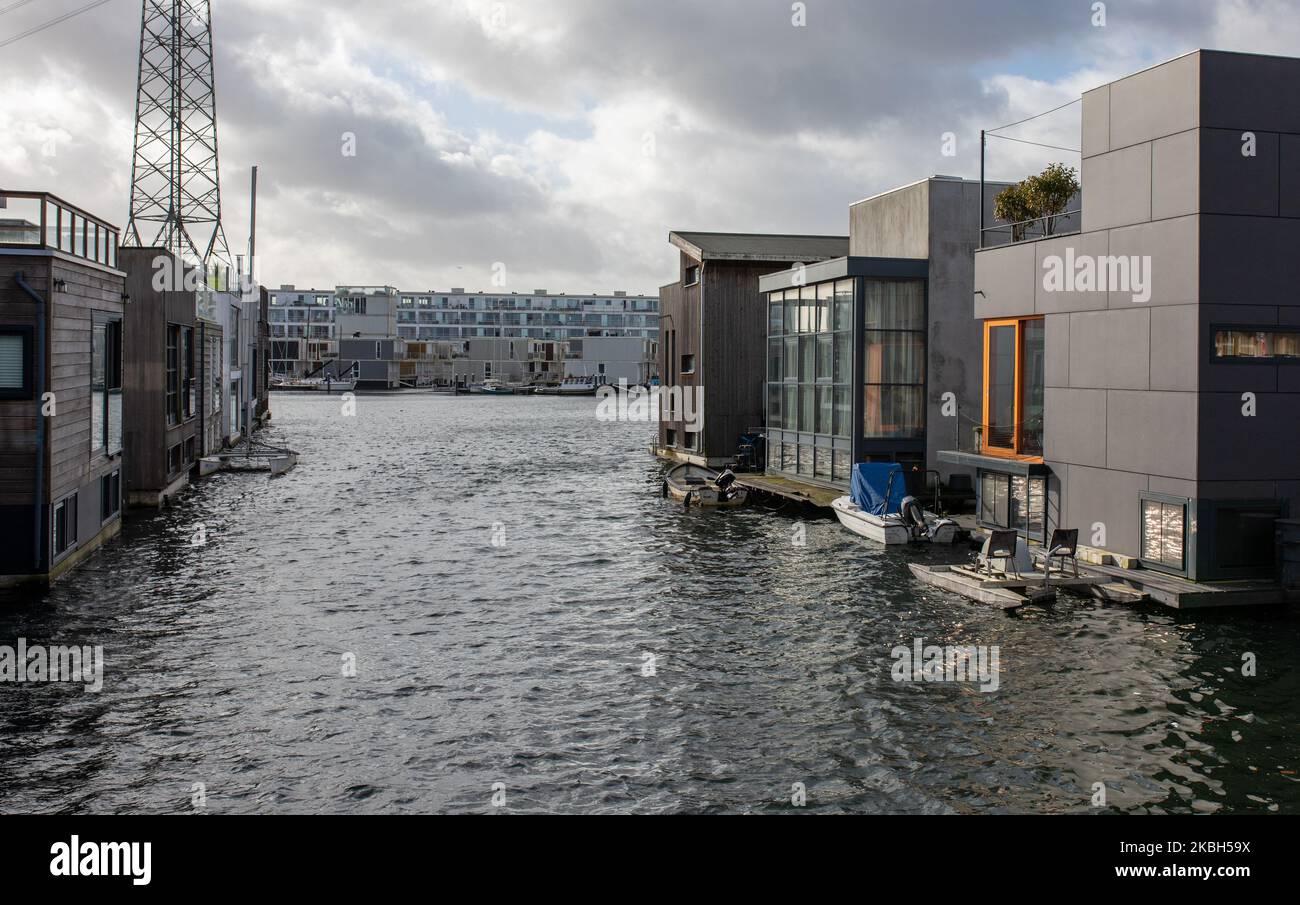 Floating houses in Amsterdam seen on February 17, 2020. Netherlands is ...