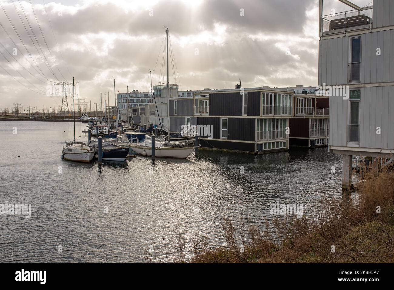 Floating houses in Amsterdam seen on February 17, 2020. Netherlands is ...