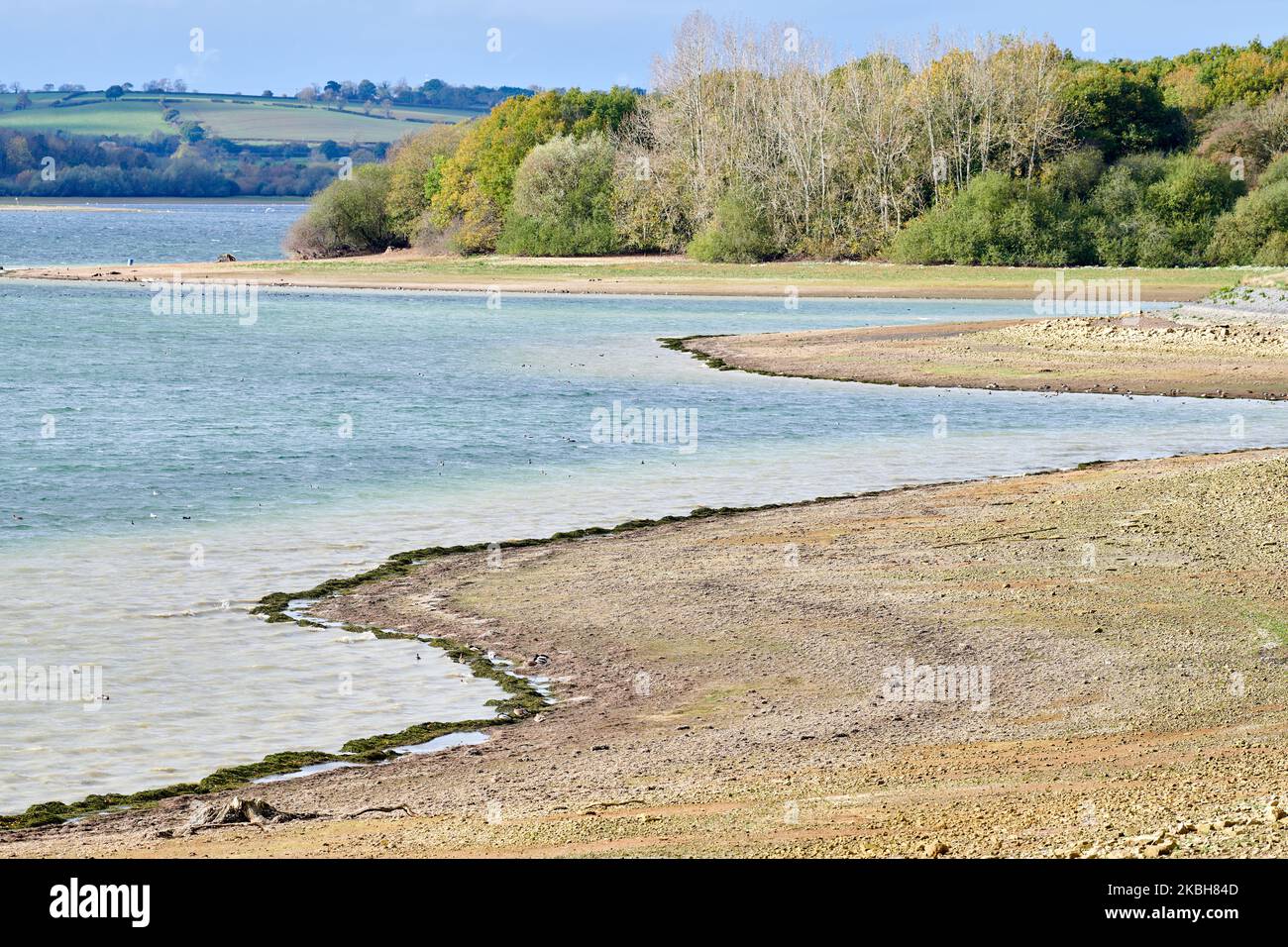 Low water level after a dry summer at the reservoir in Rutland, England ...
