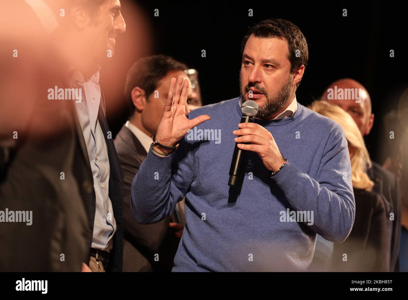 Matteo Salvini during his speech in the Augusteo theater in Naples ...