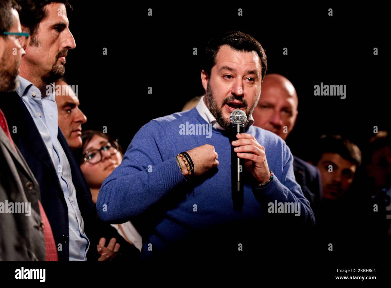 Matteo Salvini during his speech in the Augusteo theater in Naples ...