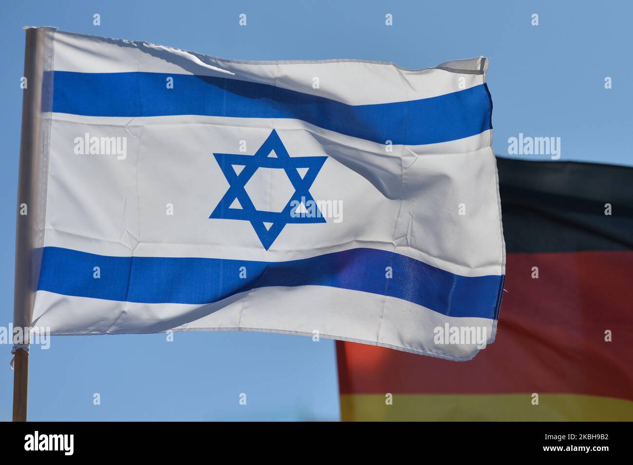 Israeli and German national flags seen in Eilat. On Monday, February 3 ...