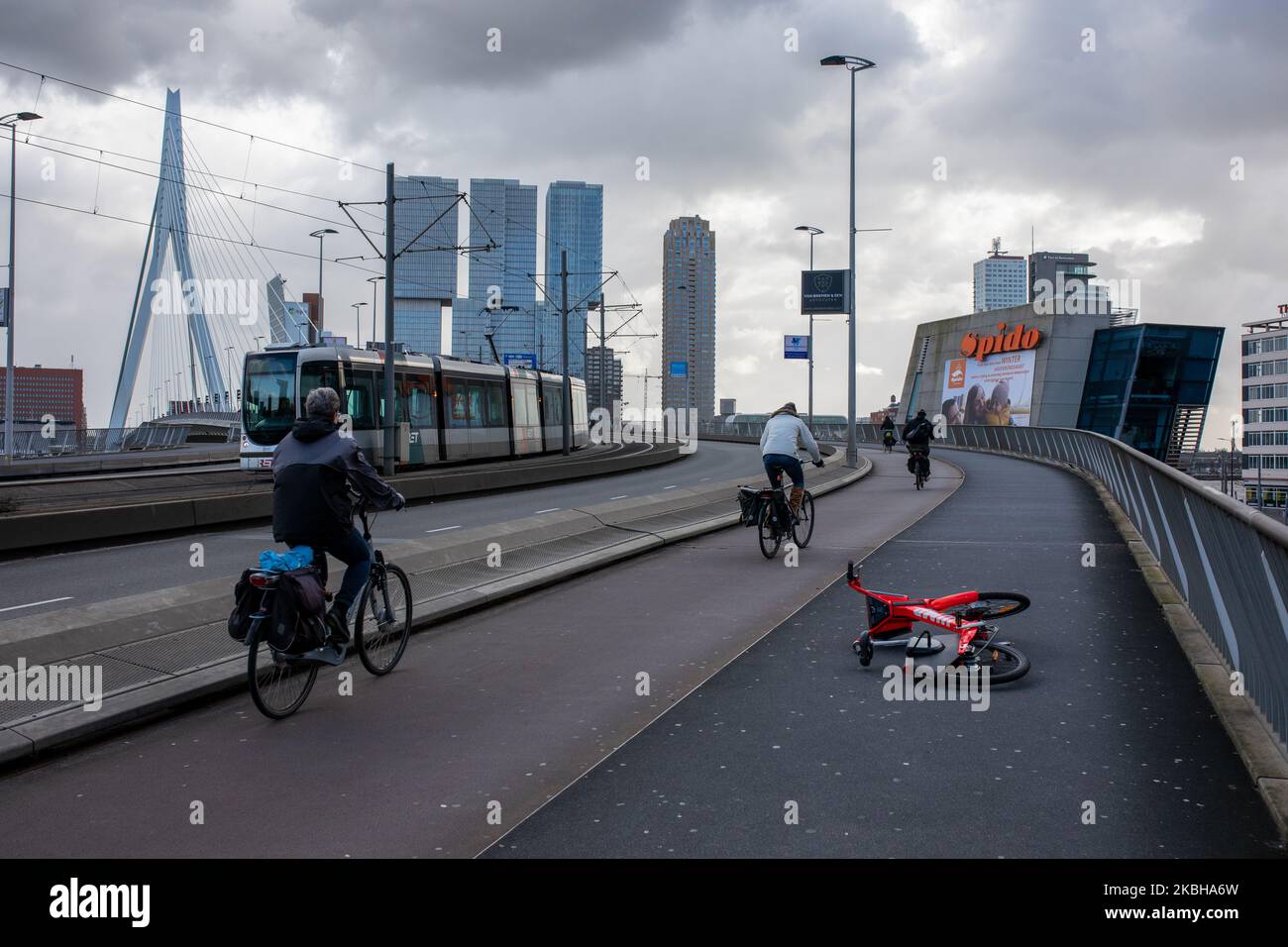 Erasmusbrug (Erasmus Bridge) in Rotterdam, Netherlands, on February 11 ...