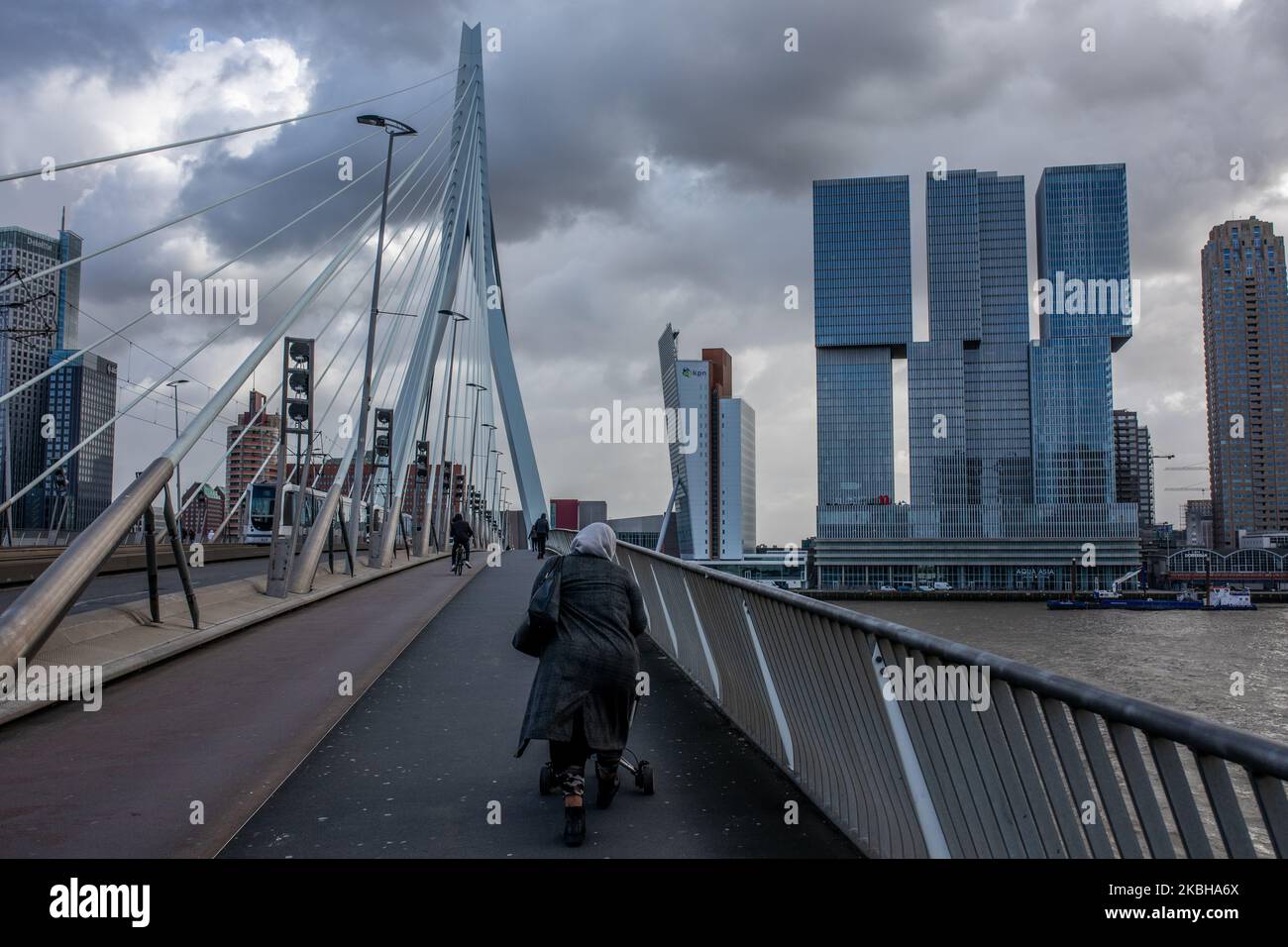 Erasmusbrug (Erasmus Bridge) in Rotterdam, Netherlands, on February 11 ...