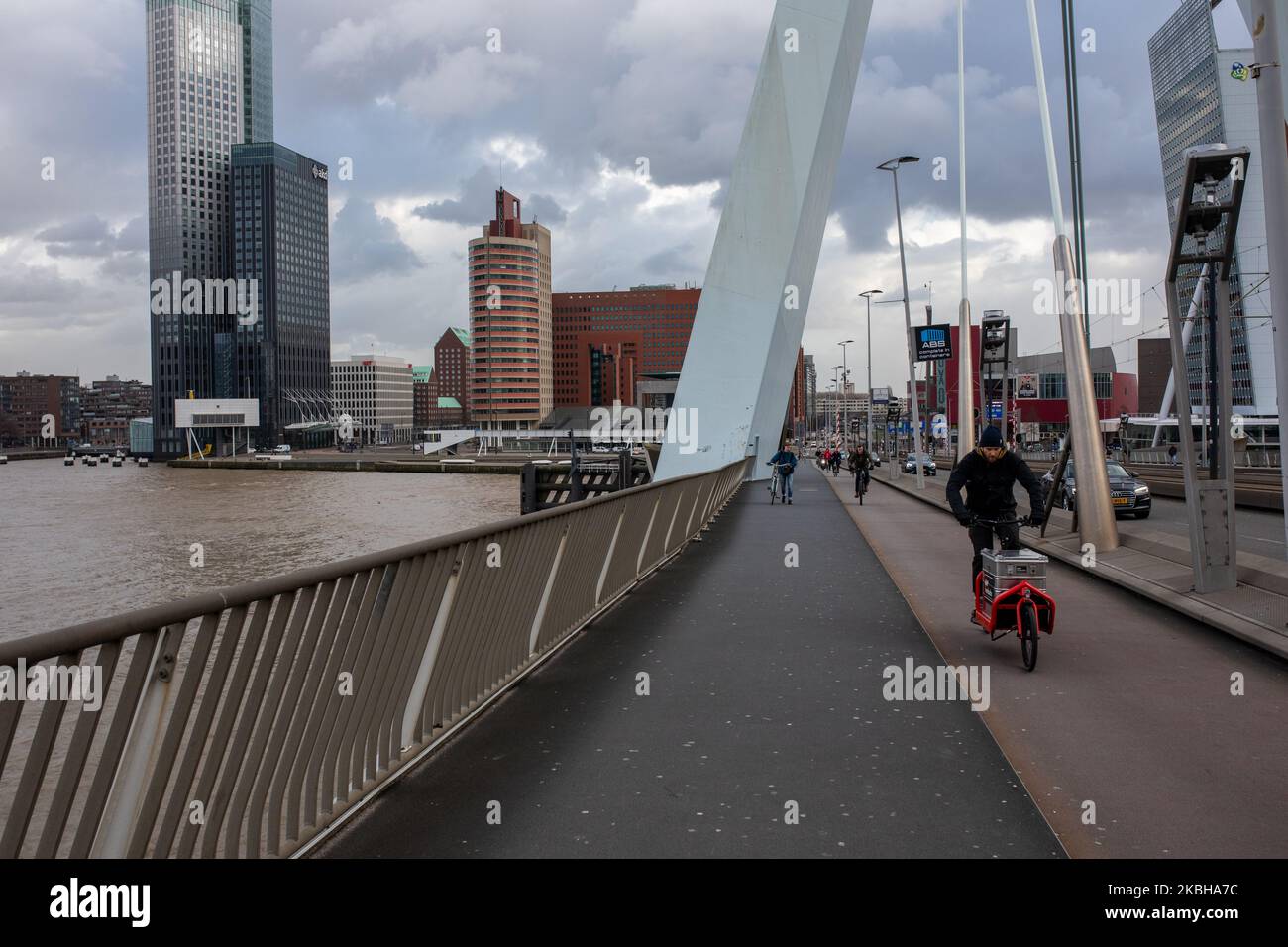 Erasmusbrug (Erasmus Bridge) in Rotterdam, Netherlands, on February 11 ...