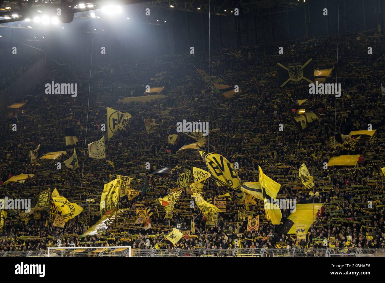 General view inside the stadium as Dortmund fans show their support ...