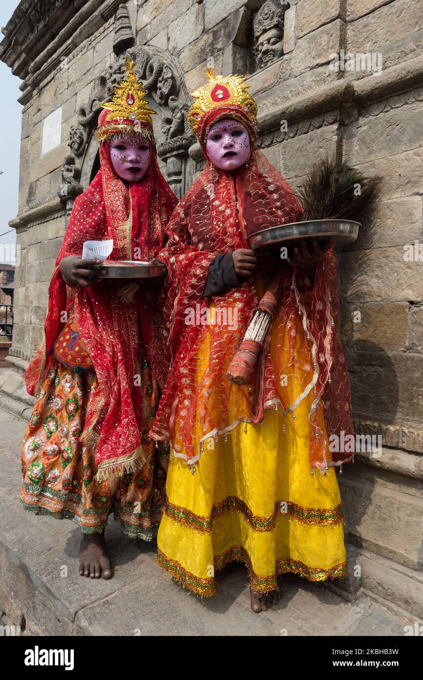 Young hindu devotees dressed as deities Lord Radha and Krishna pose for ...