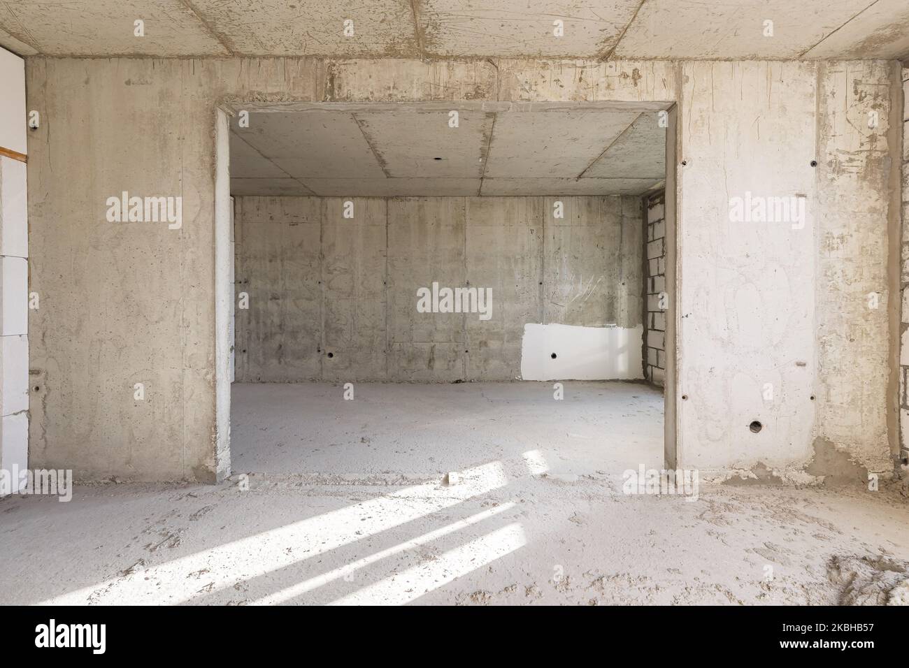 Empty concrete commercial space without finishing with partitions Stock ...