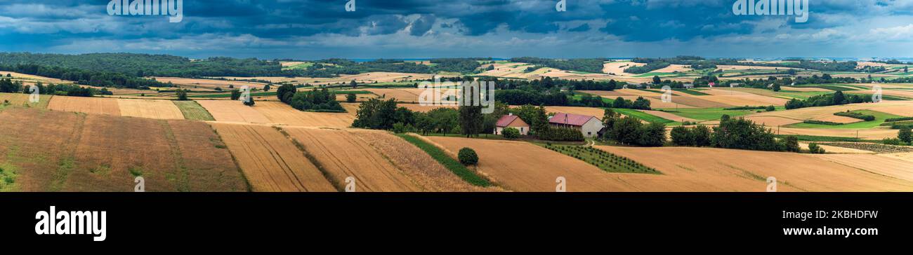 A beautiful panorama of the West Roztocze. Undulating hills, fields and ...