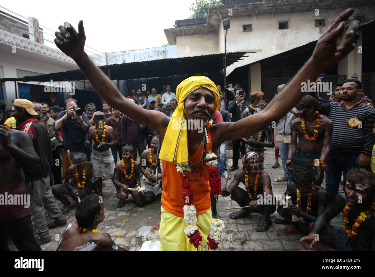 An artist performs during the procession of Maha Shivaratri festival ...
