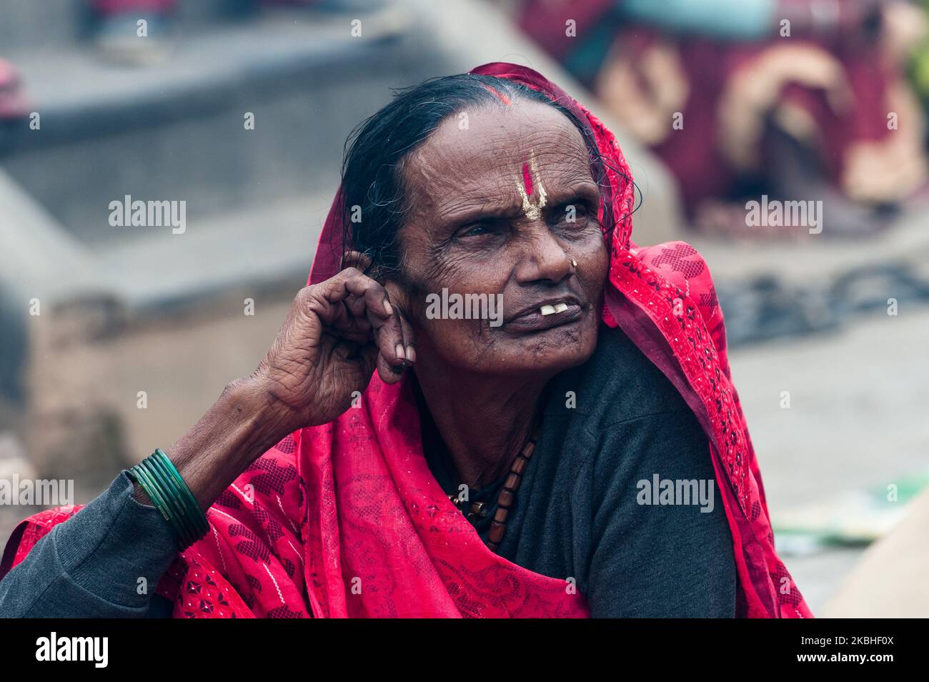 A female hindu devotee is pictured at the Pashupatinath temple complex ...