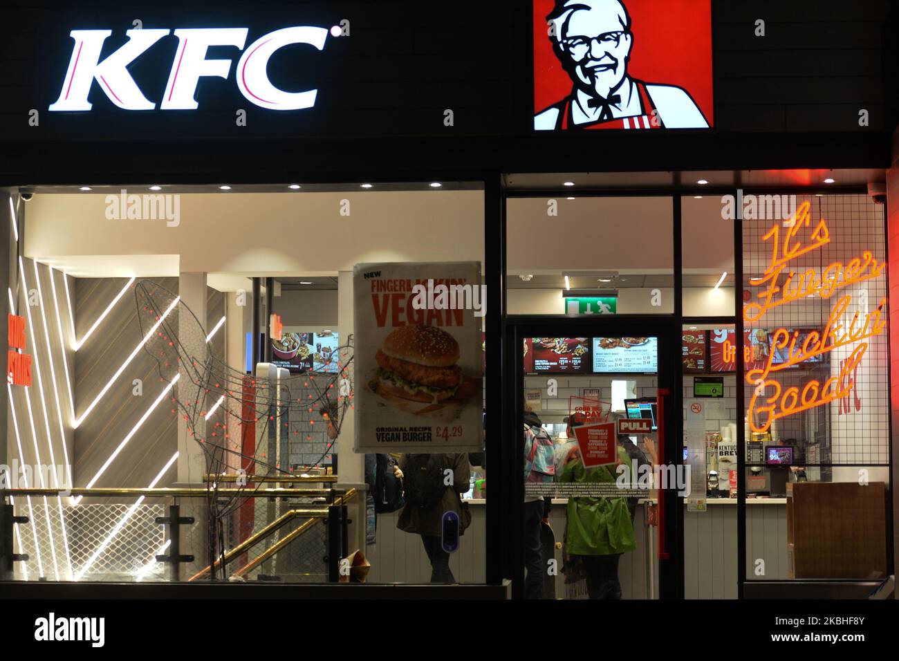 KFC restaurant and logo seen in London Chelsea area. On Saturday, 25 ...