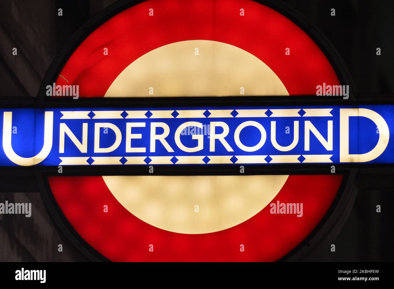 London Underground sign at the entrance to London Metro Station. On ...