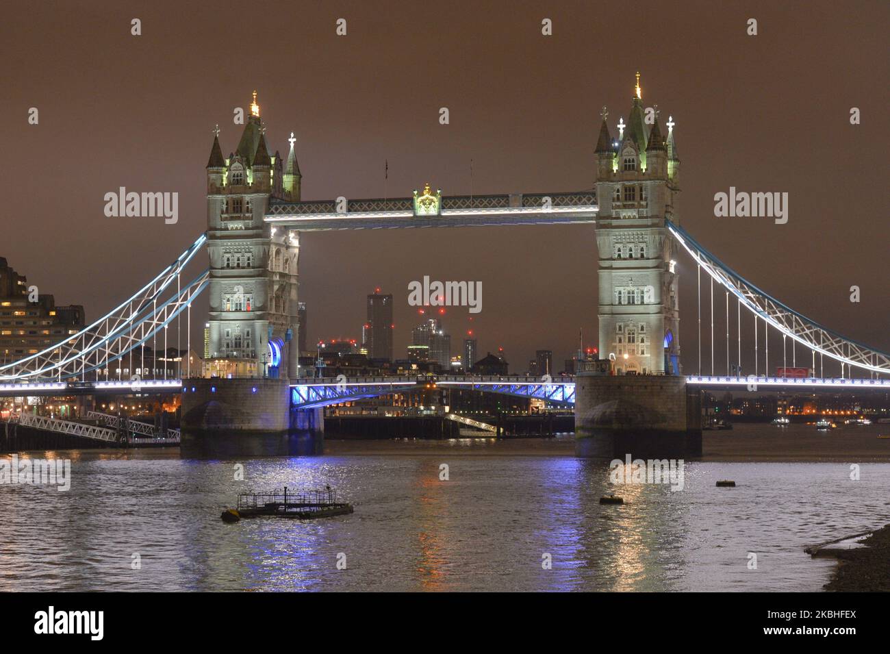 A night view of Tower Bridge in London. On Saturday, 25 January 2019 ...