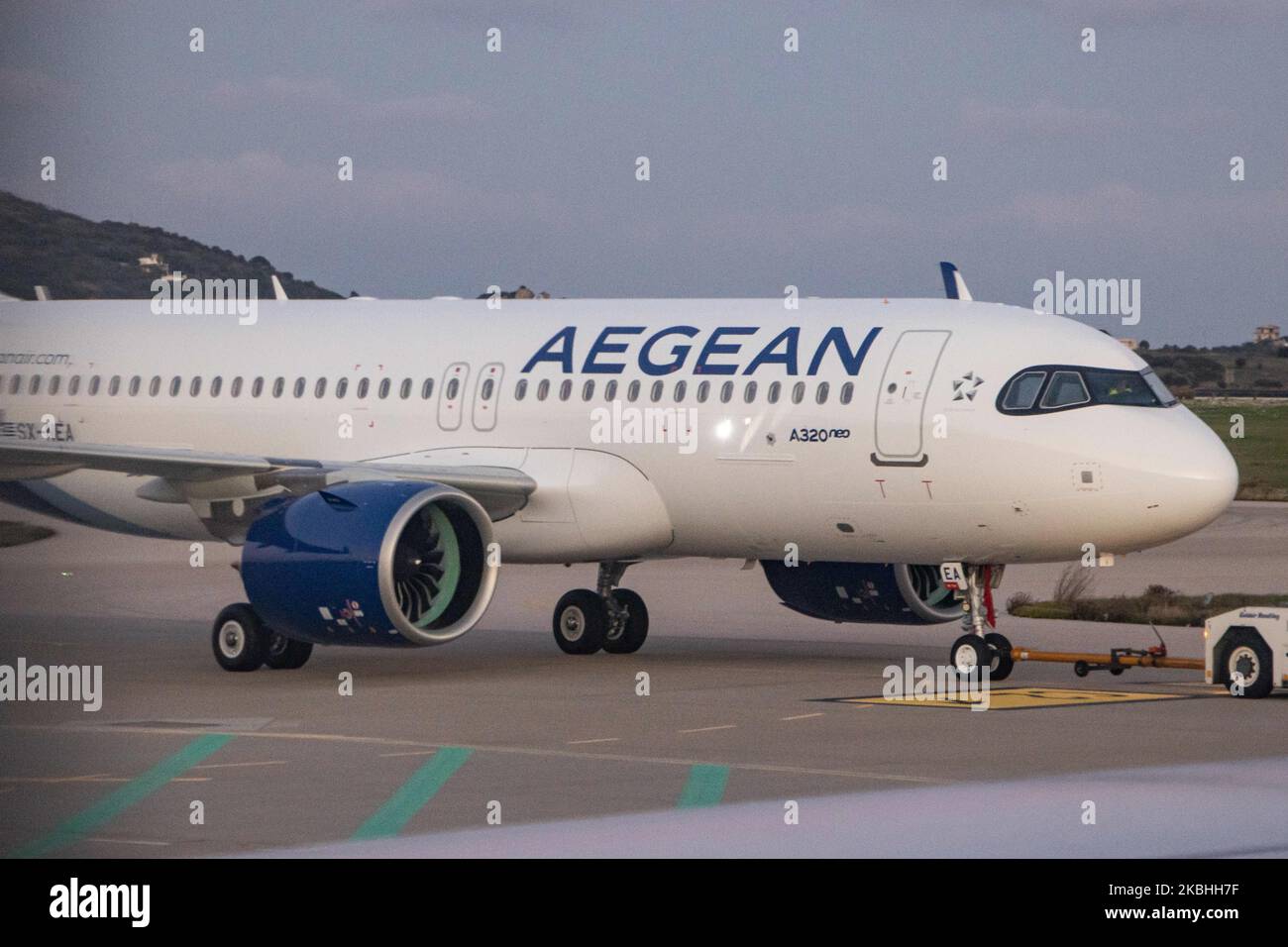 A brand new Airbus A320neo airplane with the new logo and livery paint ...