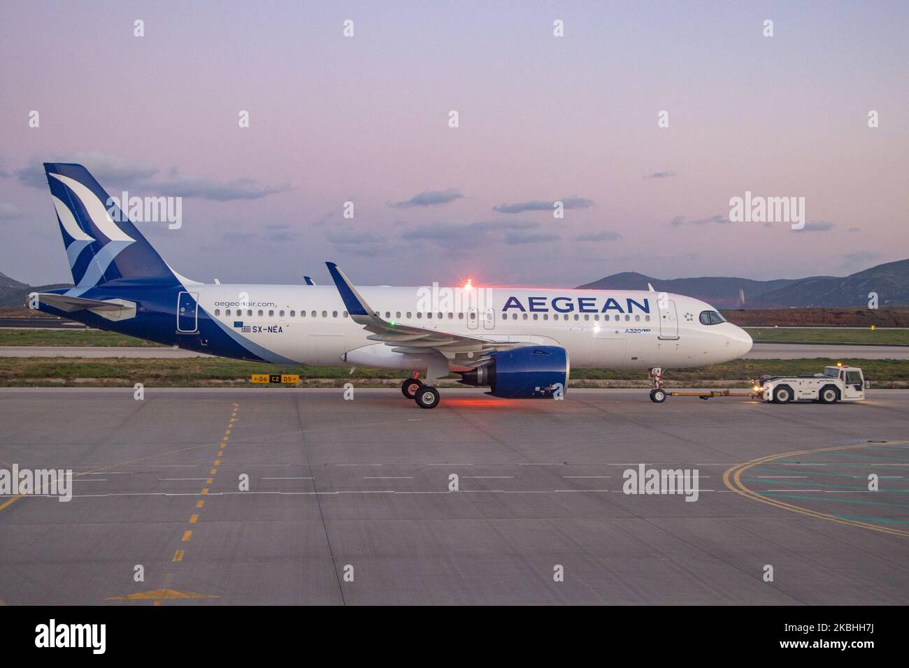 A brand new Airbus A320neo airplane with the new logo and livery paint ...