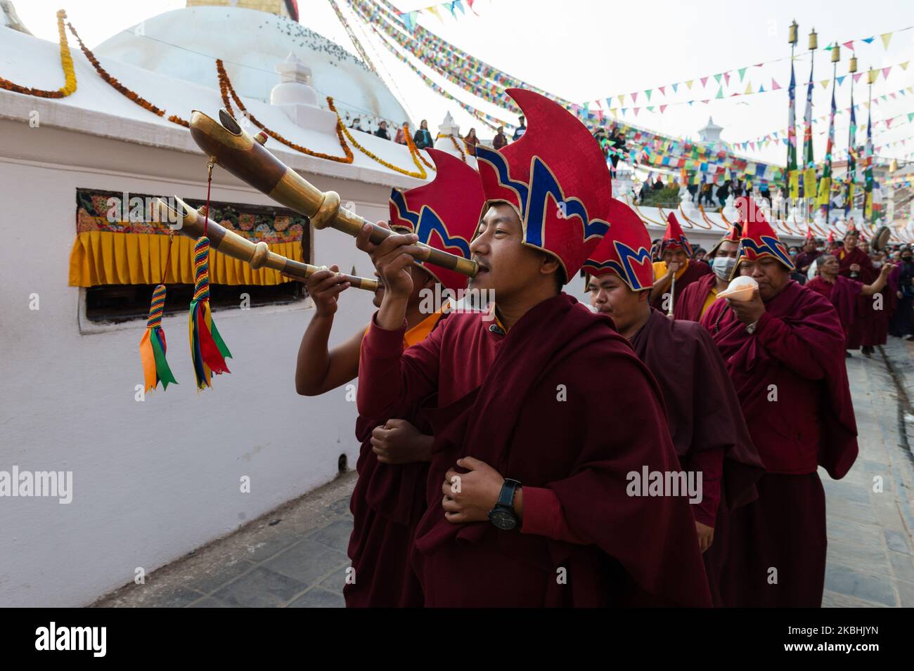 Tibetan monks play hi-res stock photography and images - Alamy